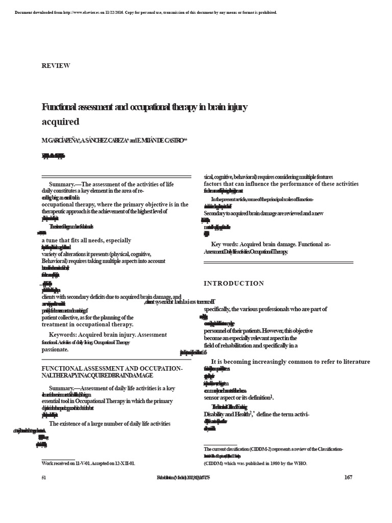 Functional assessment and occupational therapy in acquired brain injury ...