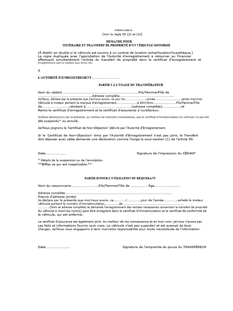 Formulaire 30 - Rto | PDF