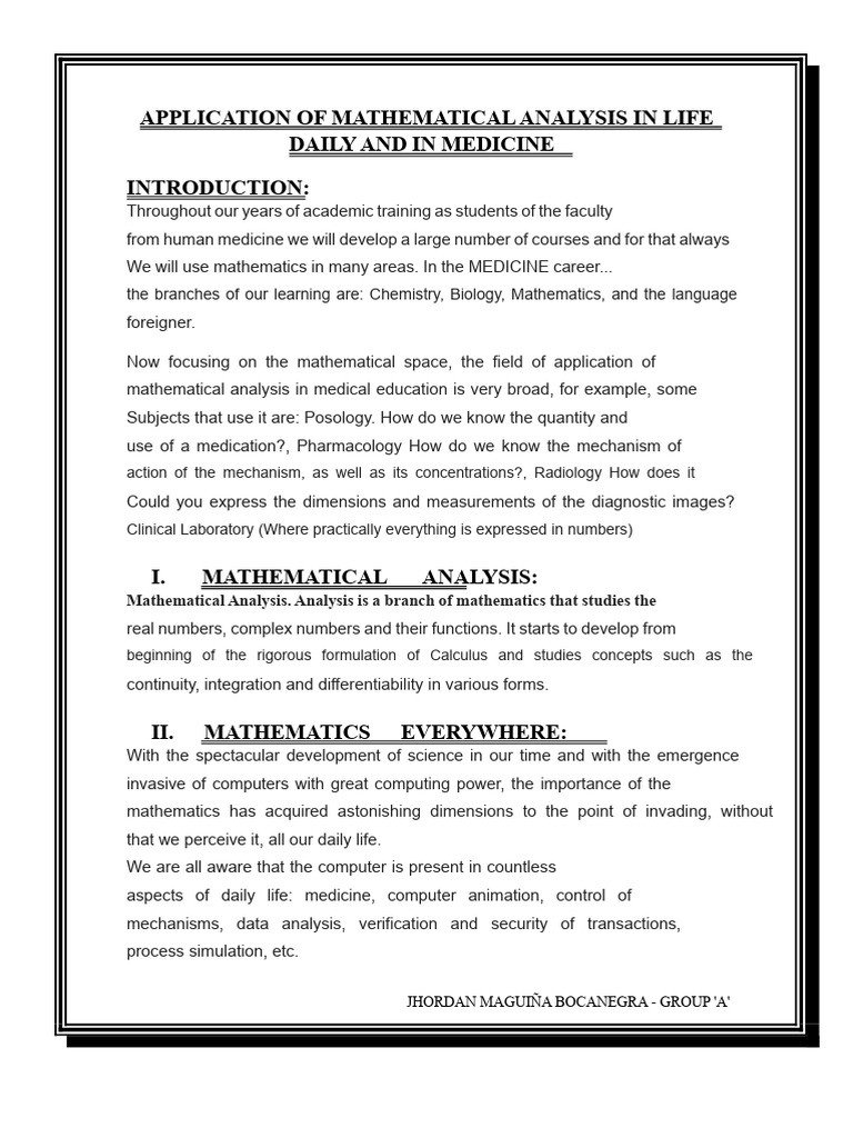 Math's Role in Medicine and Daily Life | PDF | Mathematics ...
