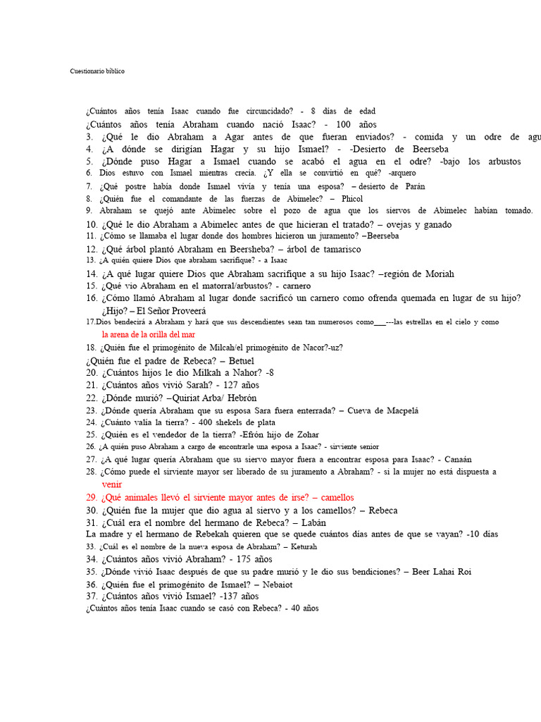 Cuestionario Bíblico Génesis 21-30 | PDF | Leah | Jacob
