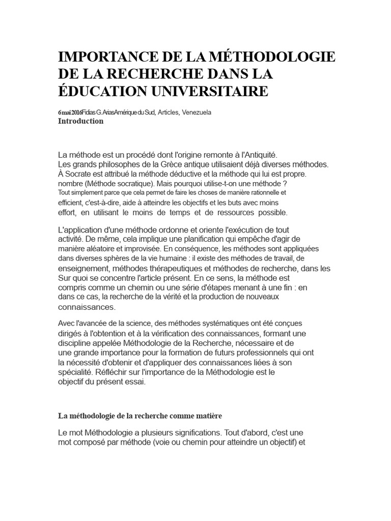 Importance de La Méthodologie de La Recherche Dans L'enseignement ...