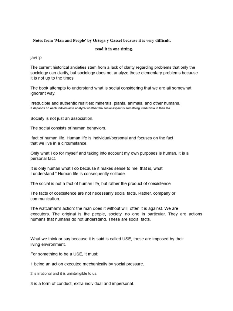 Notes On - The Man and The People - by Ortega y Gasset | PDF | Reality ...