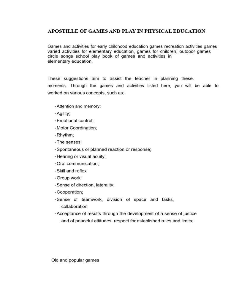 Pamphlet On Games and Play in Physical Education | PDF