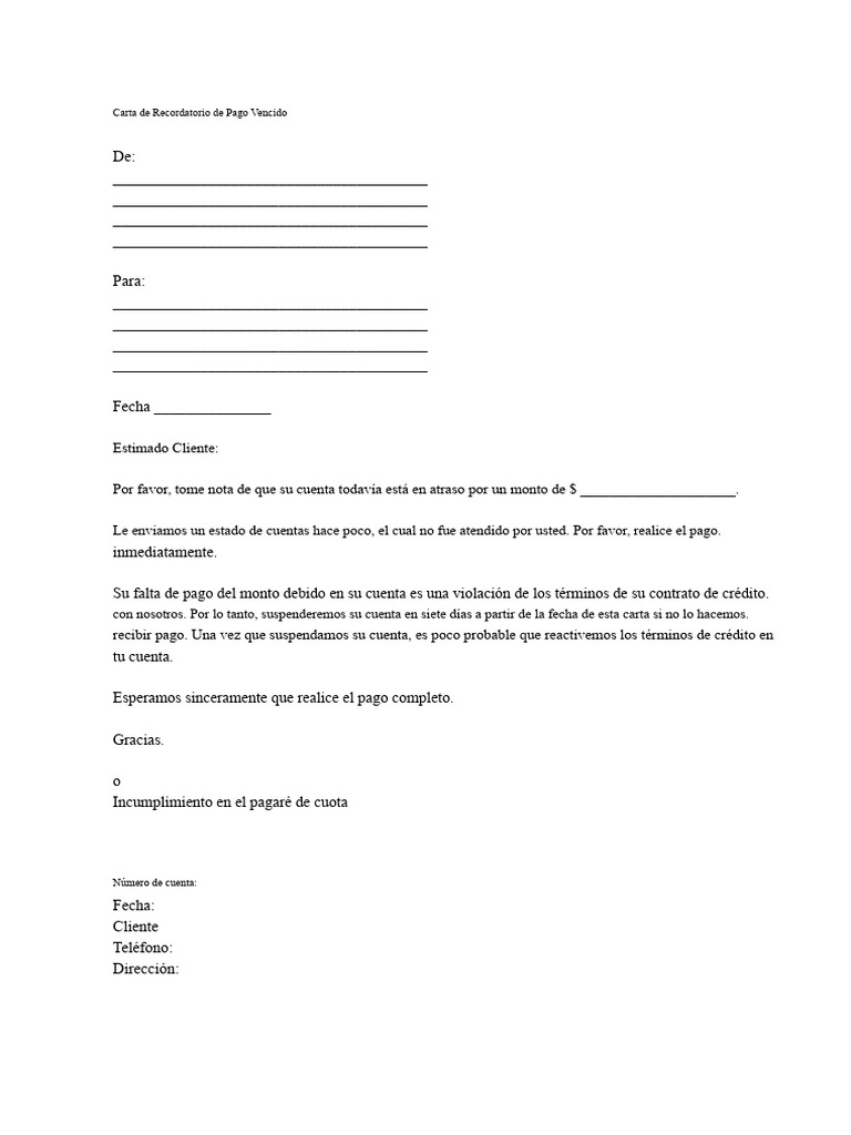 ¡Plantilla de Carta de Recordatorio de Pago Atrasado! | PDF