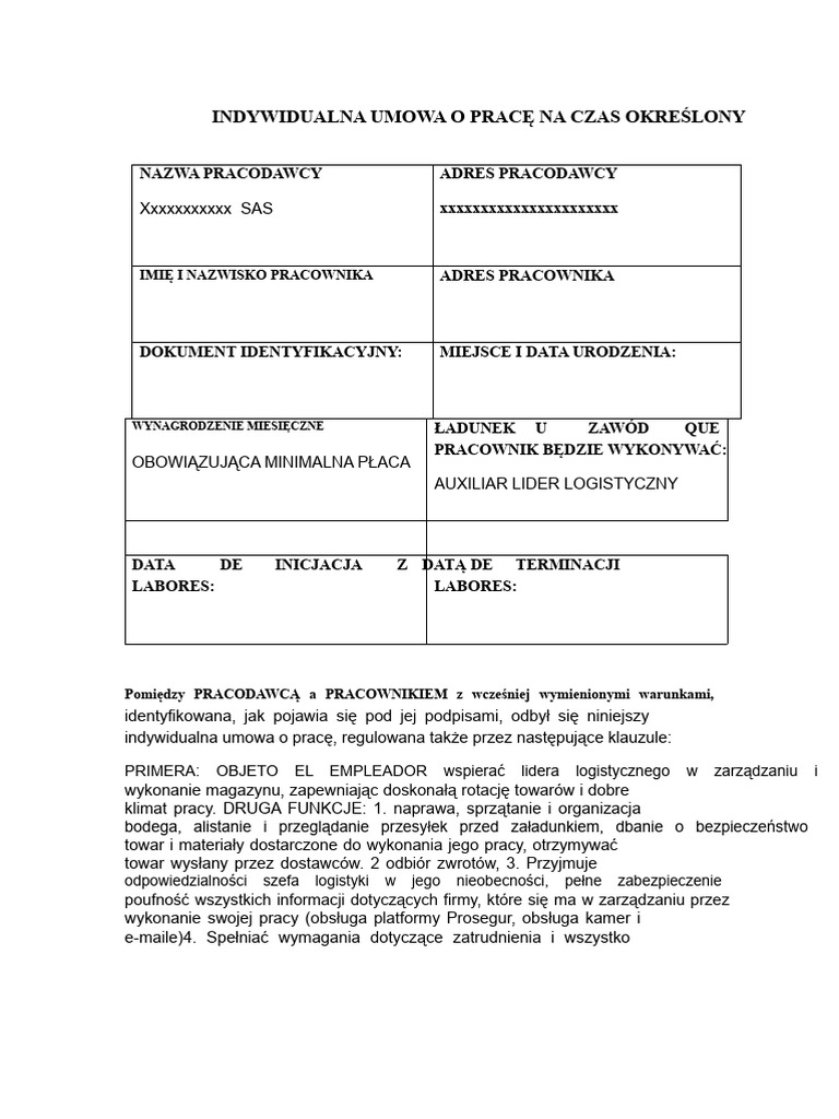 Umowa Pomocnicza Lidera Logistycznego | PDF