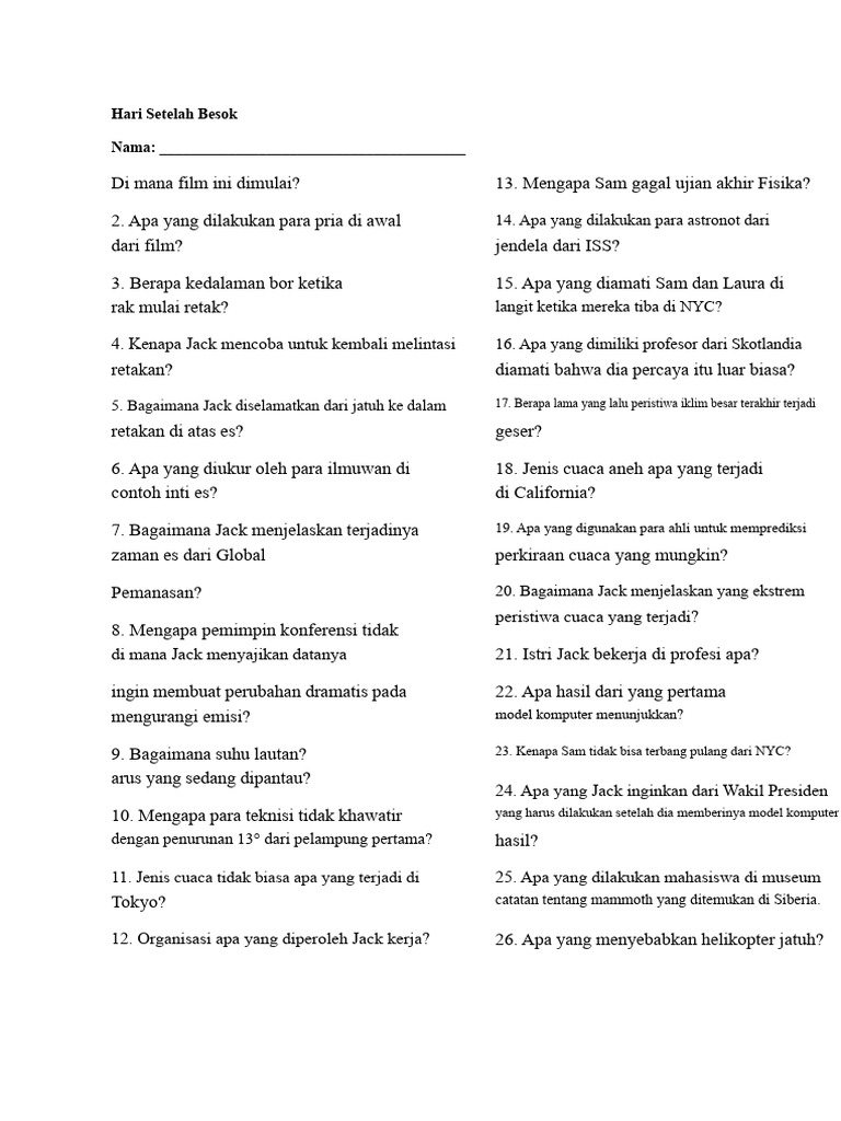 Lembar Kerja Hari Setelah Besok | PDF