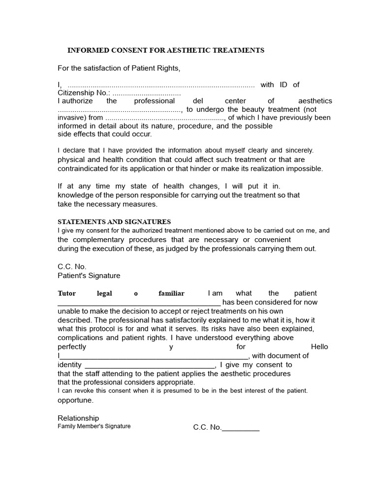 Aesthetic Treatment Consent Form | PDF | Informed Consent | Patient