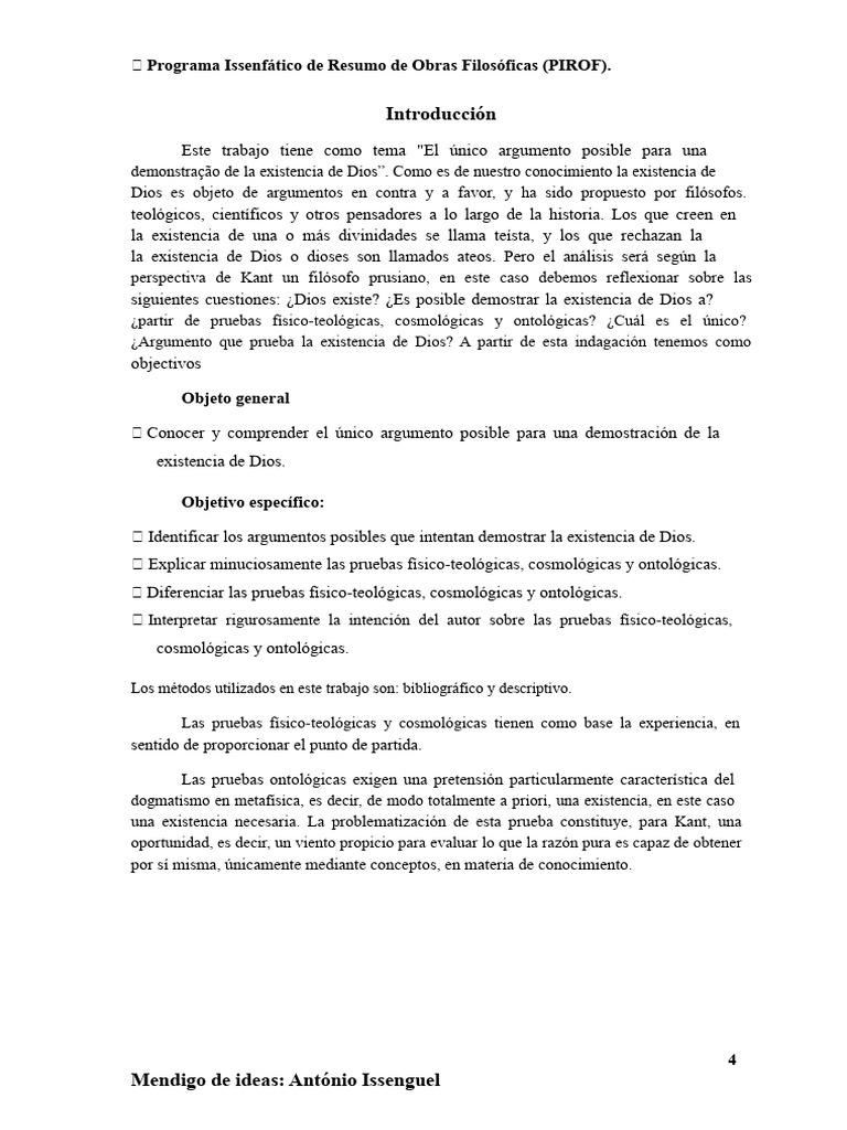 Immanuel Kant - El Último Argumento Posible... Dios | PDF | Existencia | Existencia de dios