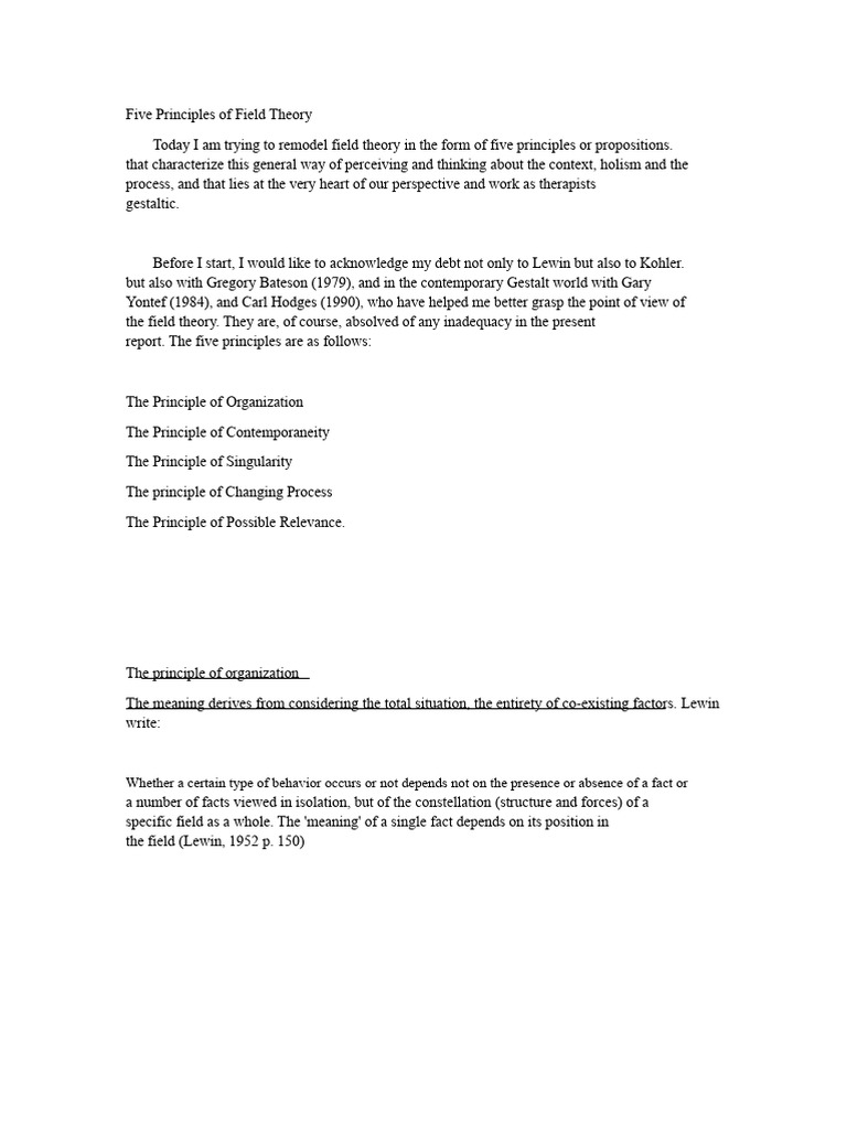 Five Principles of Field Theory Explained | PDF | Holism | Gestalt Therapy