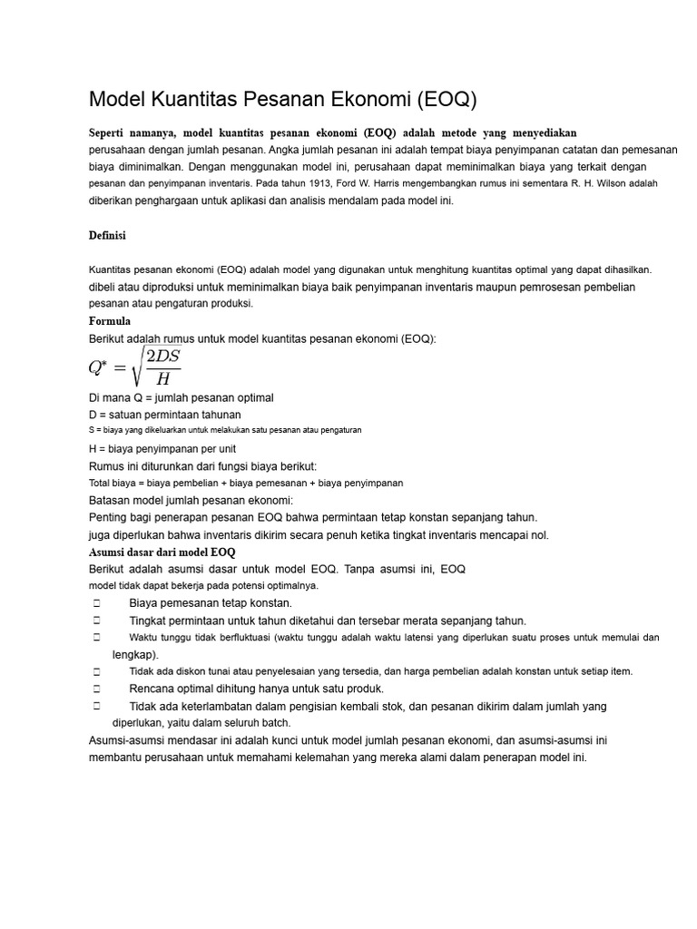 Model Kuantitas Pesanan Ekonomi | PDF
