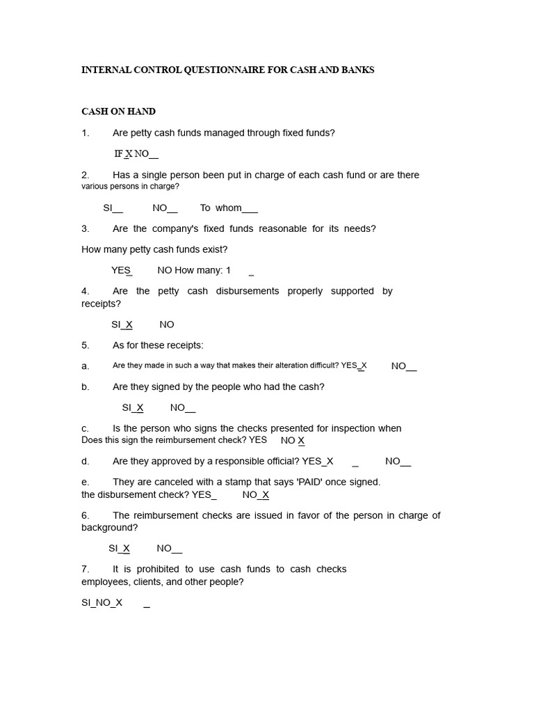 Internal Control Questionnaire For Cash and Banks - Docx2 | PDF | Banks ...
