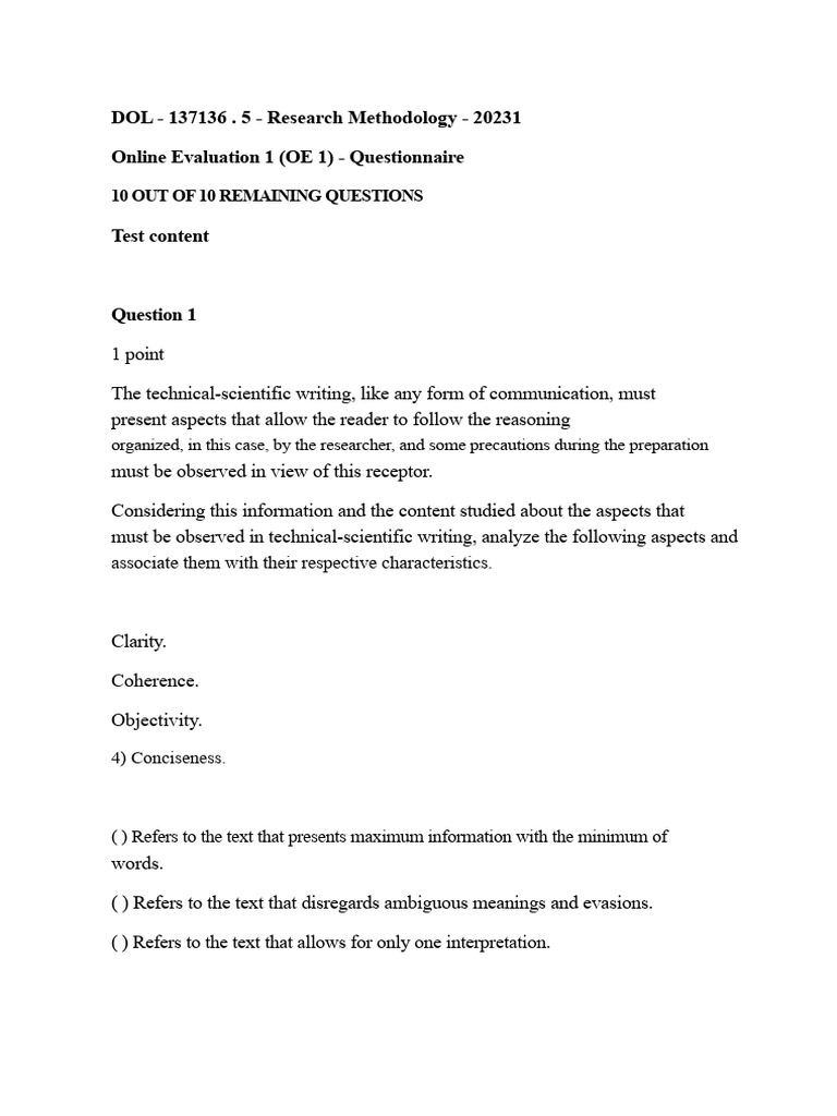 DOL - Research Methodology - 20231 - Questionnaire 01 | PDF ...