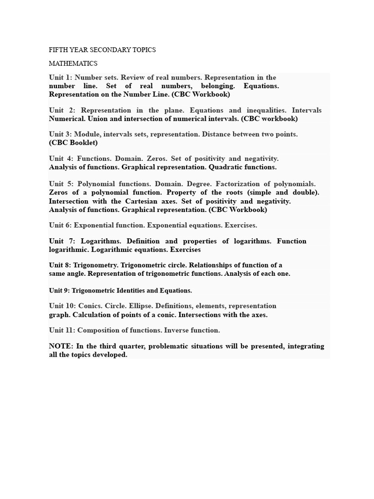 Topics For Fifth Year of High School | PDF