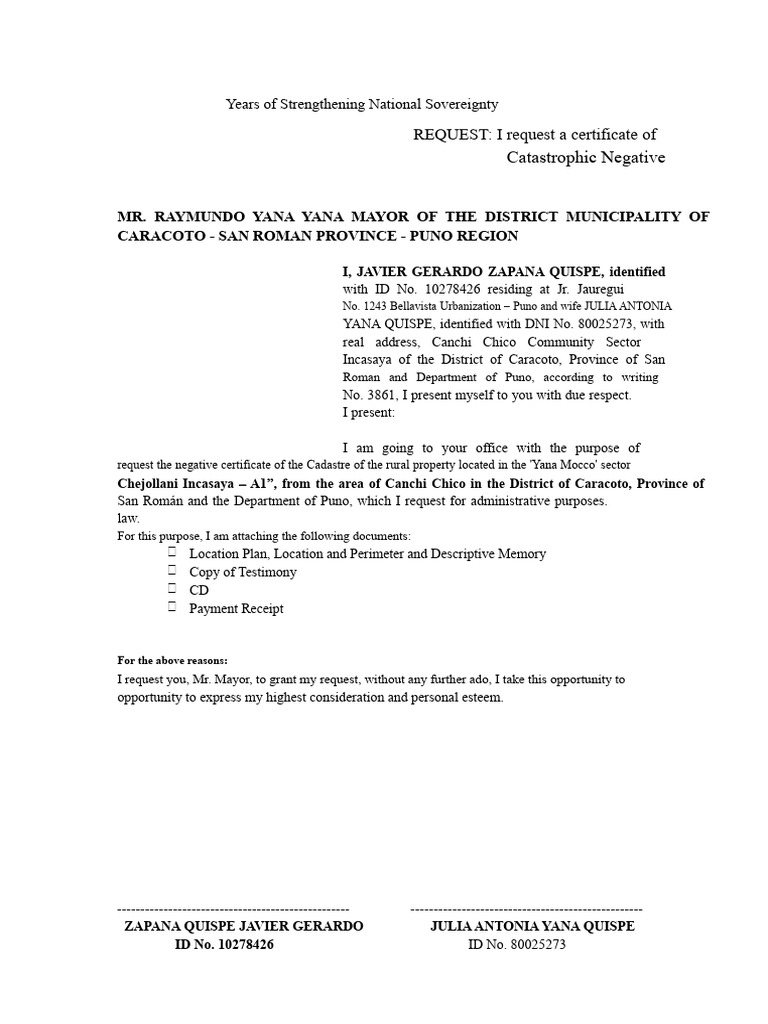 Request for Negative Cadastre Certificate | PDF