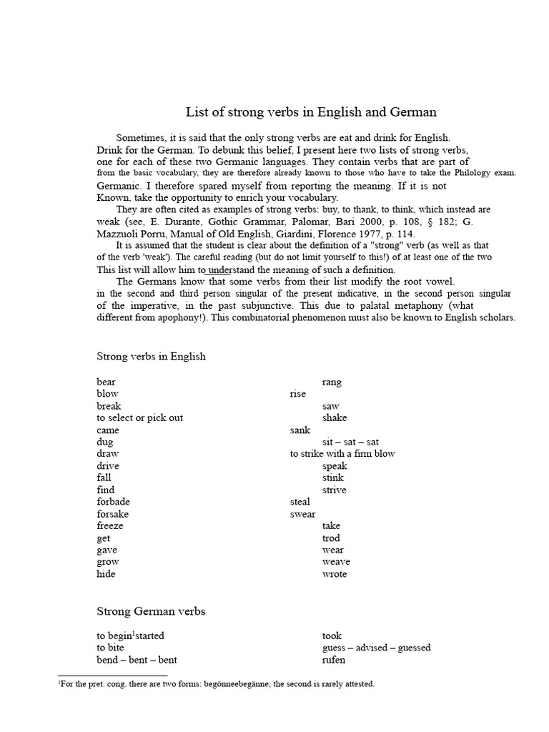 strong and weak verbs | PDF | English Language | Linguistics