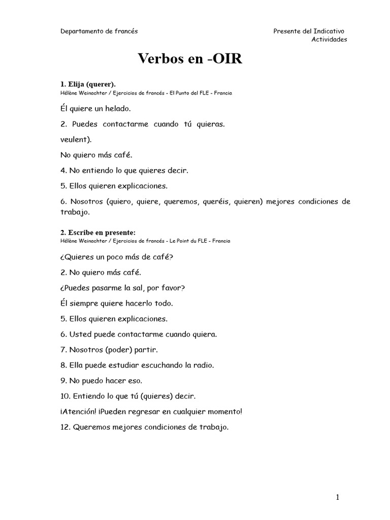 Actividades de francés: Presente del Indicativo | PDF