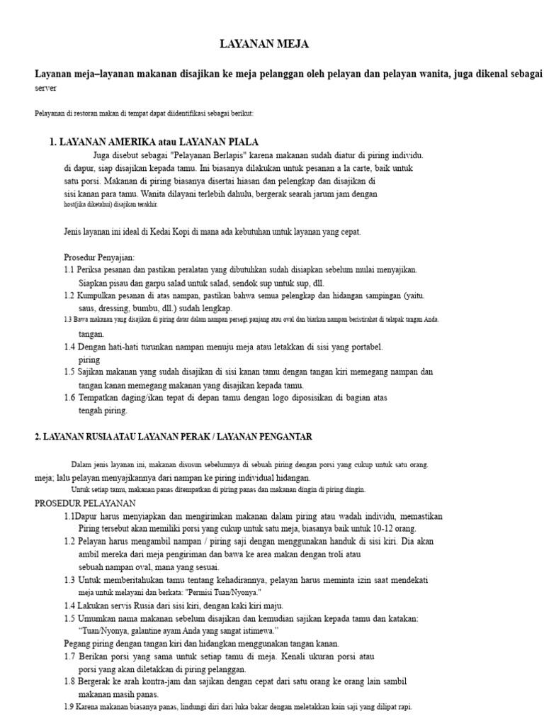 Layanan Meja | PDF