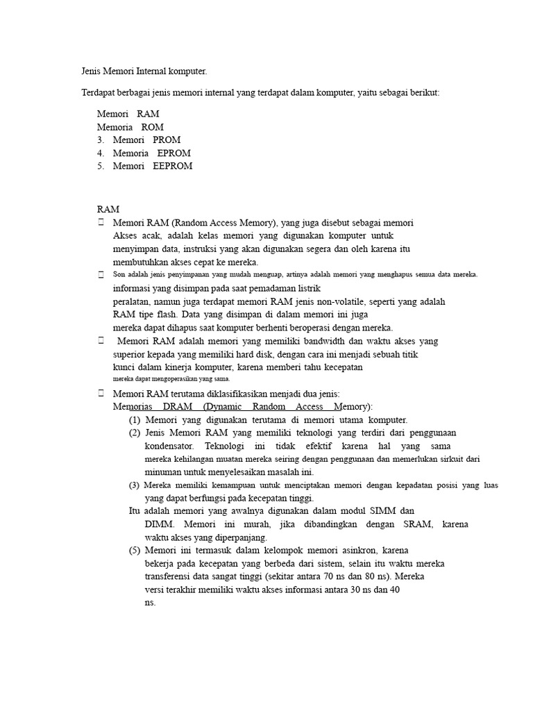 Jenis Memori Internal Komputer | PDF