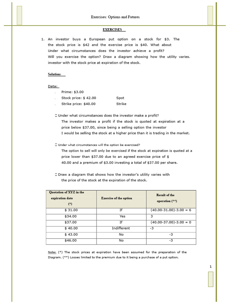 Options and Futures Exercises Guide | PDF | Put Option | Option (Finance)