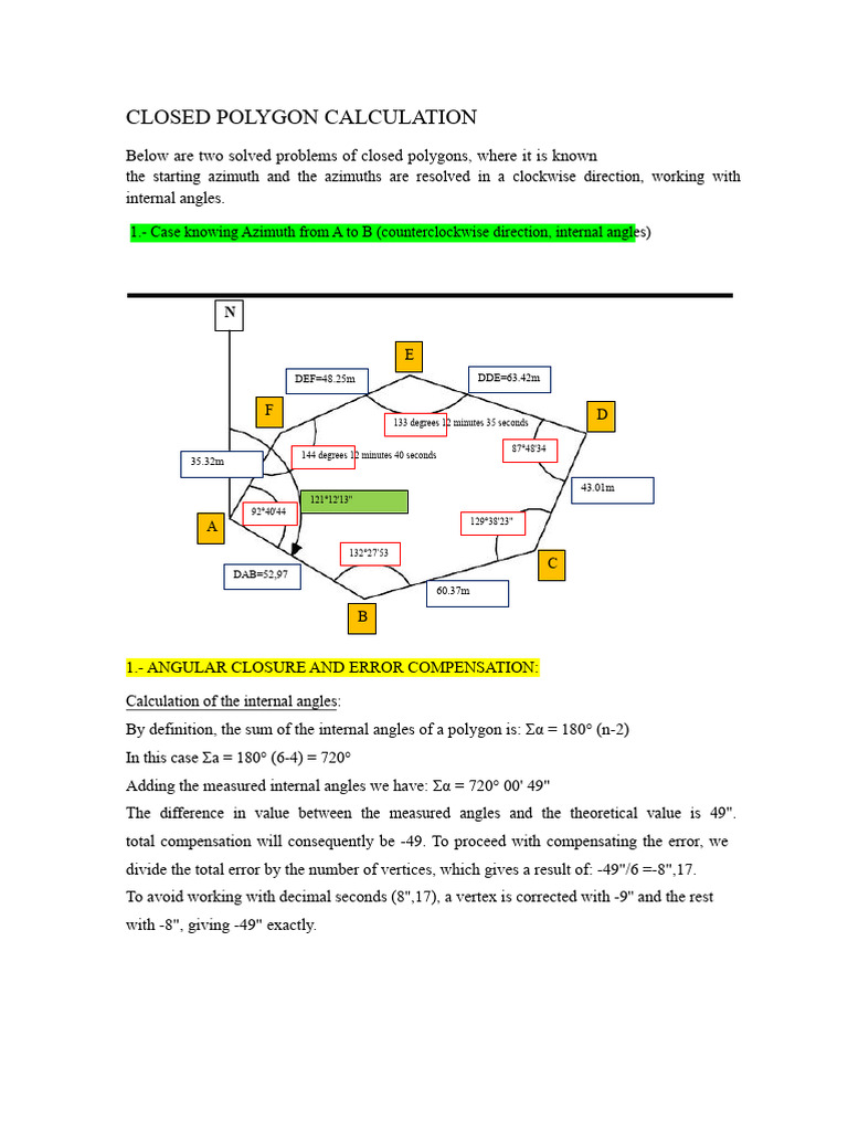 Calculation of 2 Closed Polygons | PDF | Angle | Azimuth
