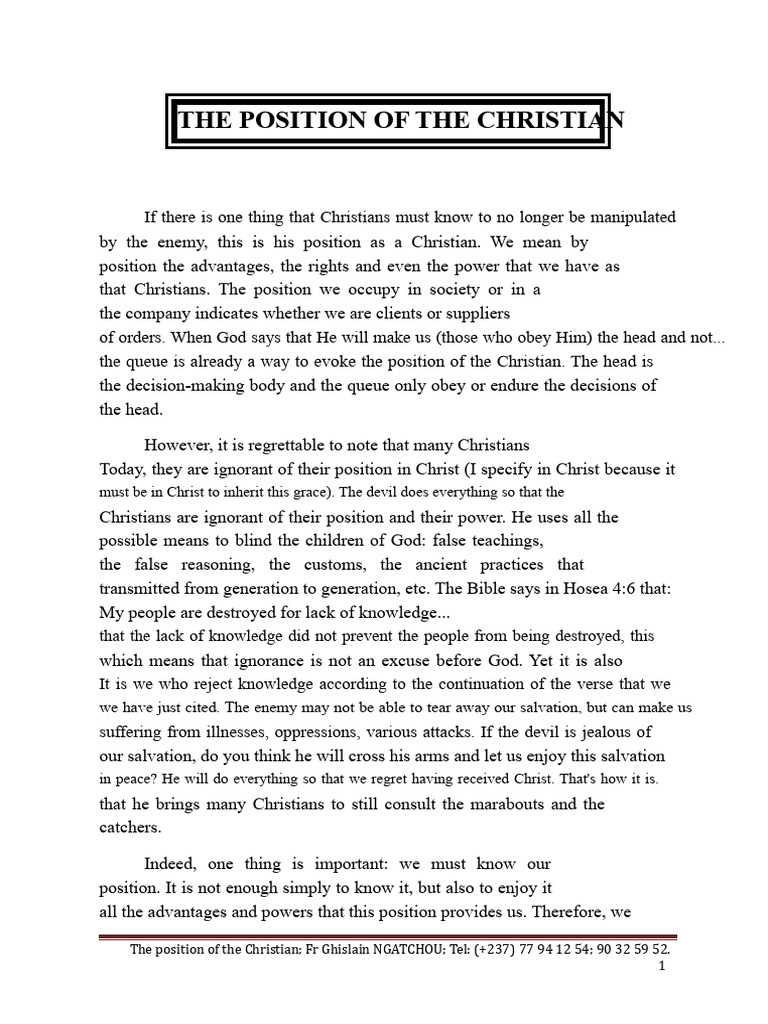 Understanding the Christian's Position | PDF | Born Again | Jesus