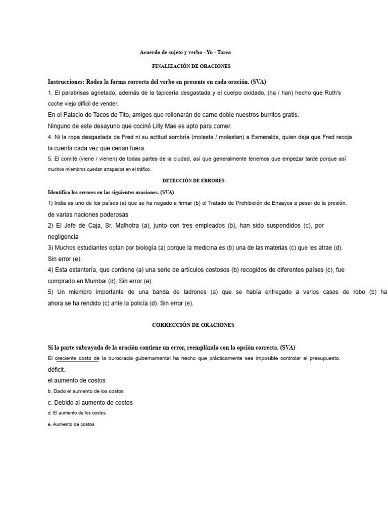 Ejercicios de Concordancia Sujeto-Verbo | PDF | Castor
