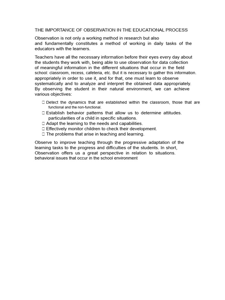 The Importance of Observation in The Educational Process | PDF ...
