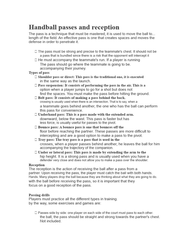 Handball Passes and Reception | PDF | Forward (Association Football ...