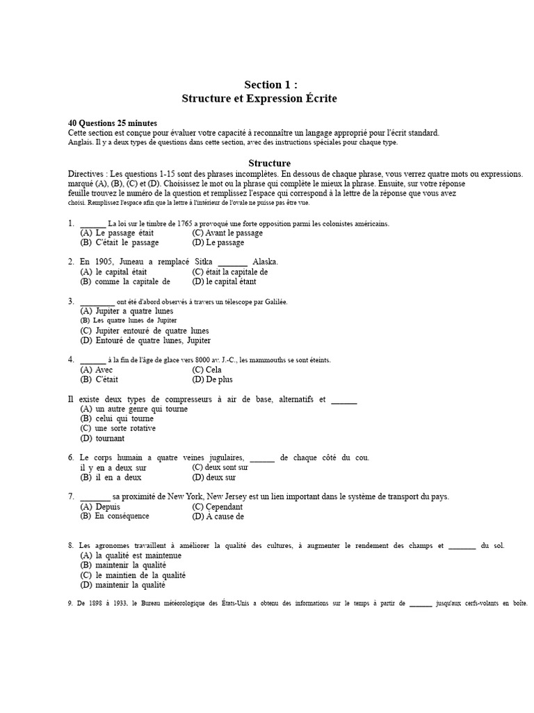 Évaluation de la Structure Écrite en Anglais | PDF | Phrase | Chêne
