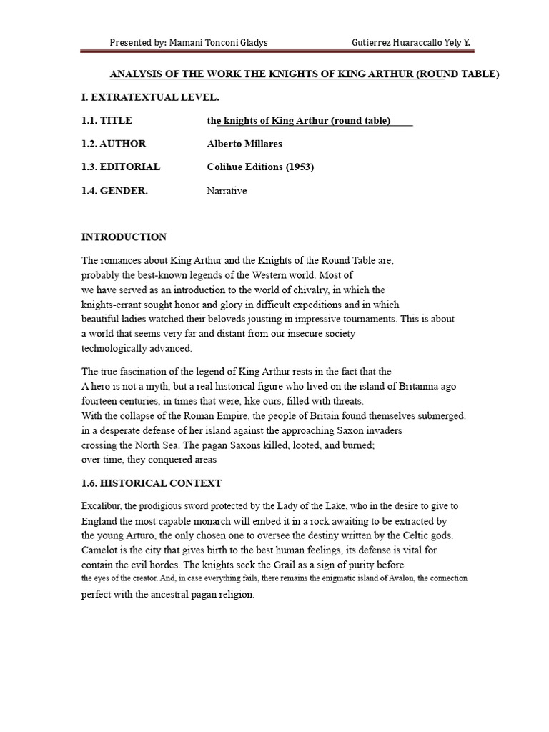 Analysis of King Arthur's Knights | PDF | Morgan Le Fay | King Arthur