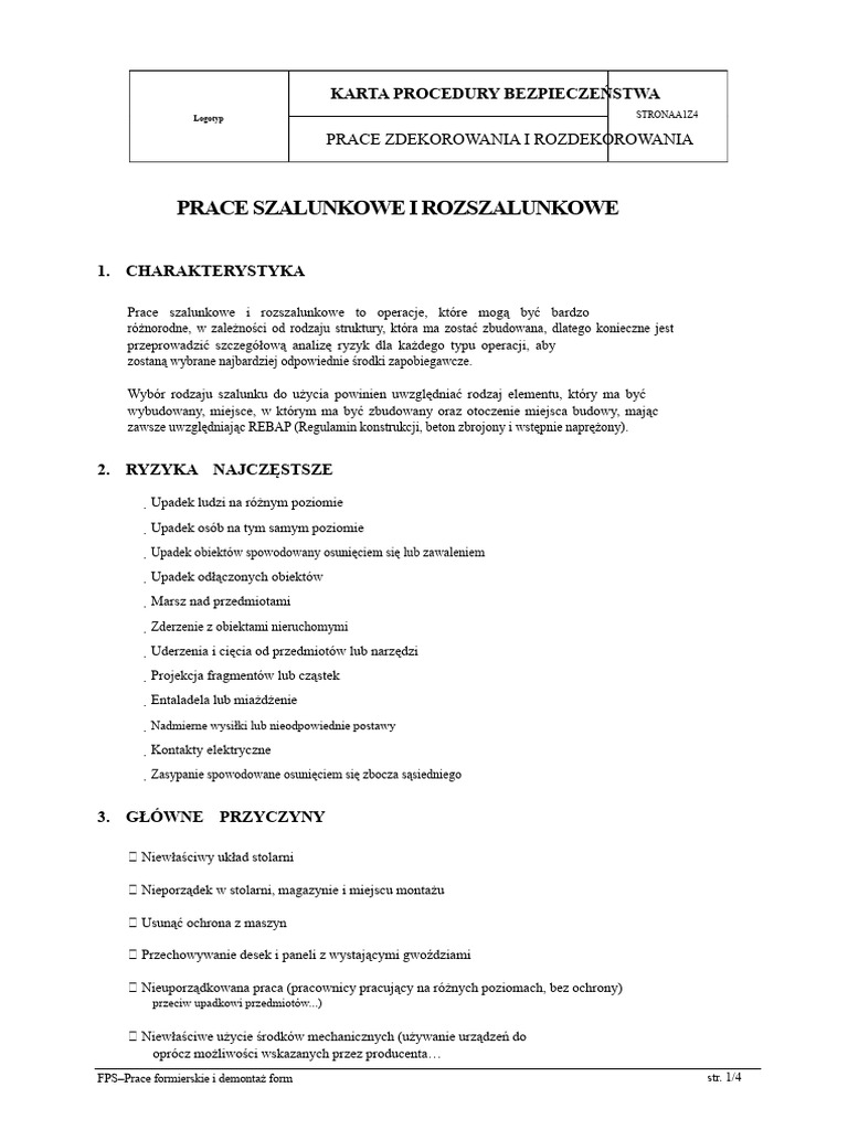 FPS - Prace Związane Z Formowaniem I Demontażem Form | PDF