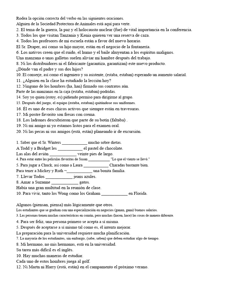 Rodea La Opción Correcta Del Verbo en Las Siguientes Oraciones. | PDF ...