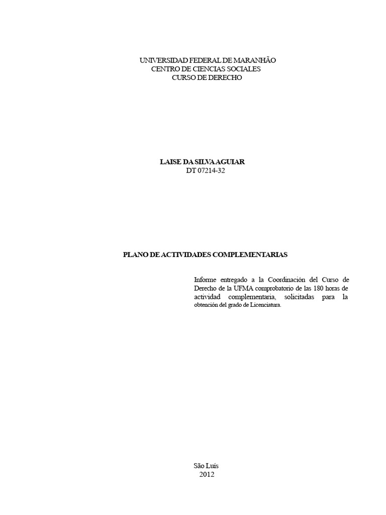 Modelo de Informe de Actividades Complementarias | PDF | Justicia | Crimen y violencia