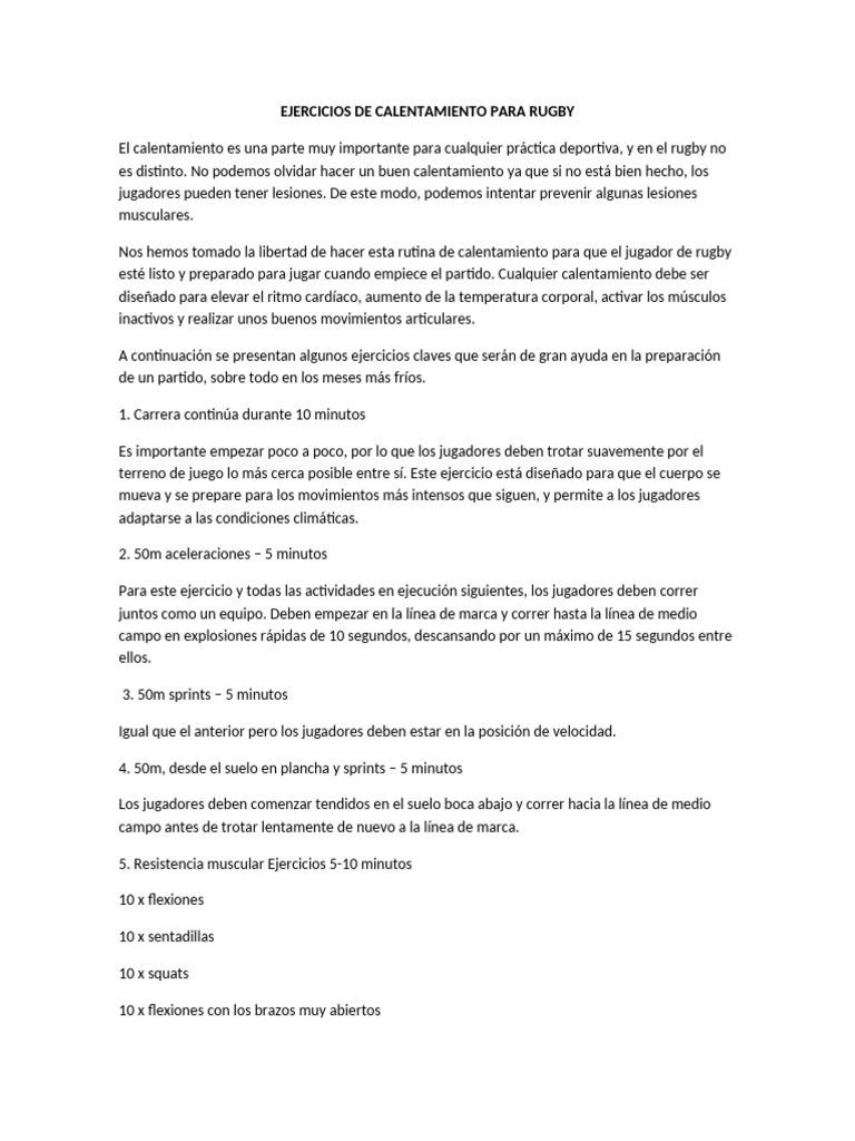 Ejercicios de Calentamiento para Rugby | PDF | Corriendo | Fútbol rugby