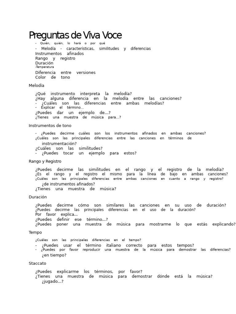 Preguntas de Viva Voce | PDF | Melodía | Canciones