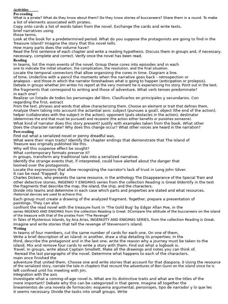 Pirate-Themed Reading and Activities Guide | PDF | Treasure Island ...