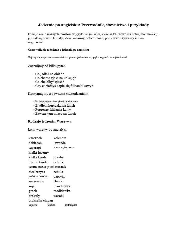 Jedzenie po angielsku | PDF