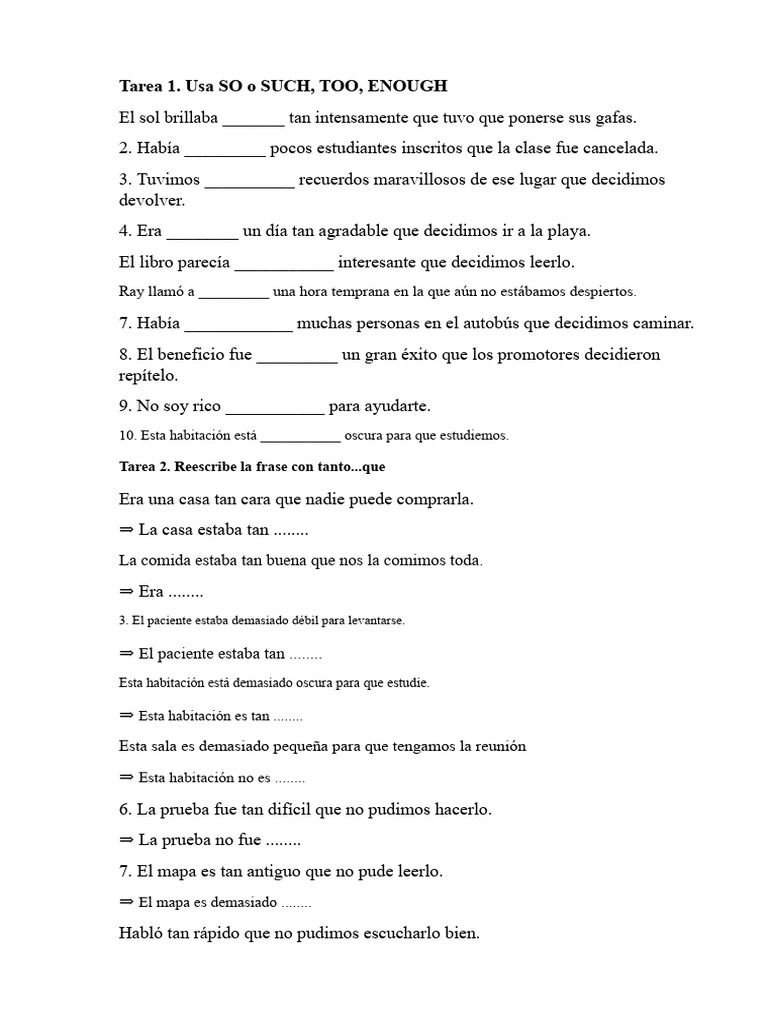 BT Entonces, Tal, Demasiado, Suficiente | PDF