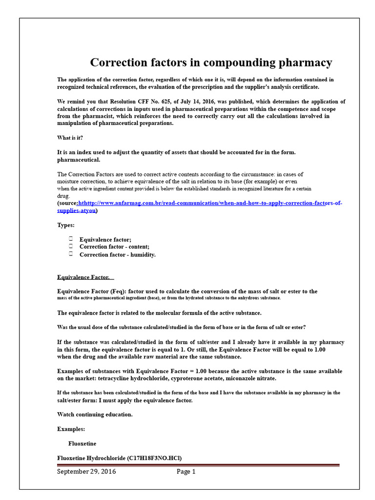 Correction Factors in Handling | PDF | Dose (Biochemistry) | Chemistry
