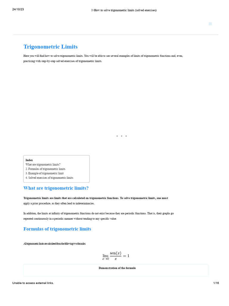 How To Solve Trigonometric Limits (Solved Exercises) | PDF | Trigonometric Functions ...
