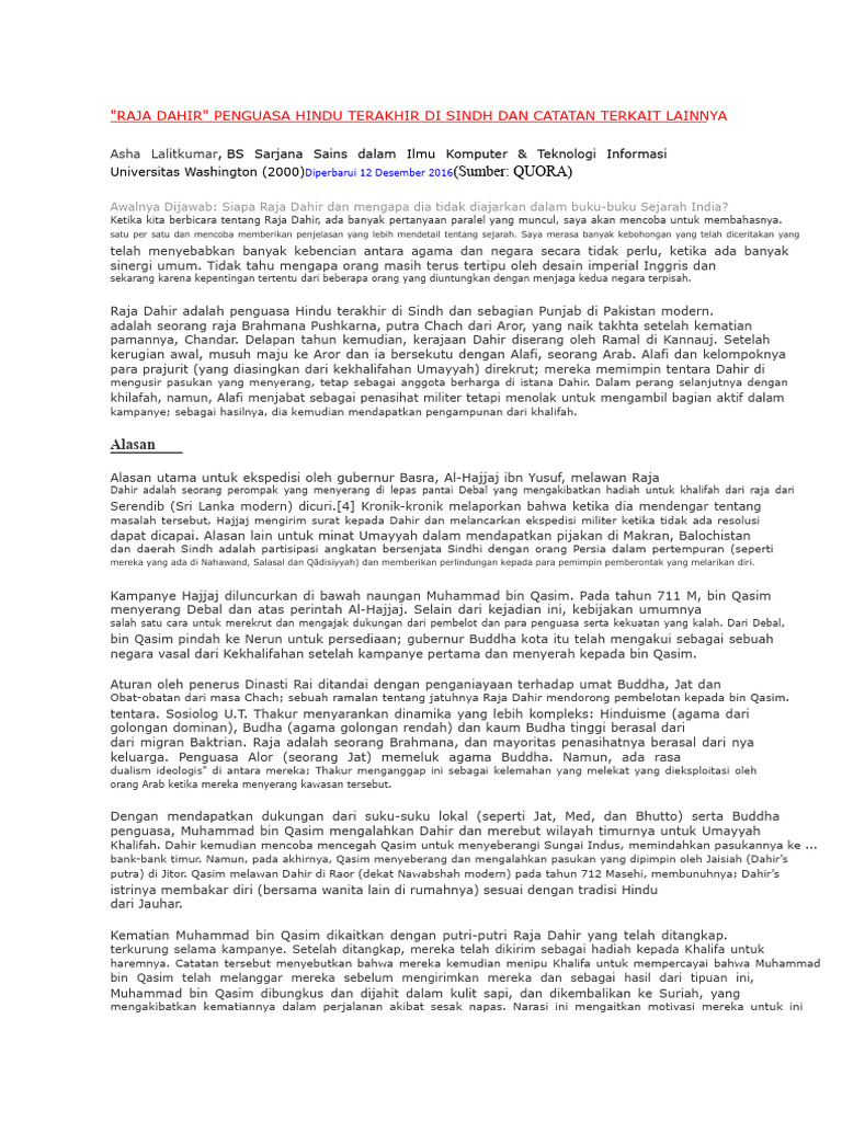 Raja Dahir Sen dari Sindh, Sebuah Bab yang Terlupakan dari Sejarah ...