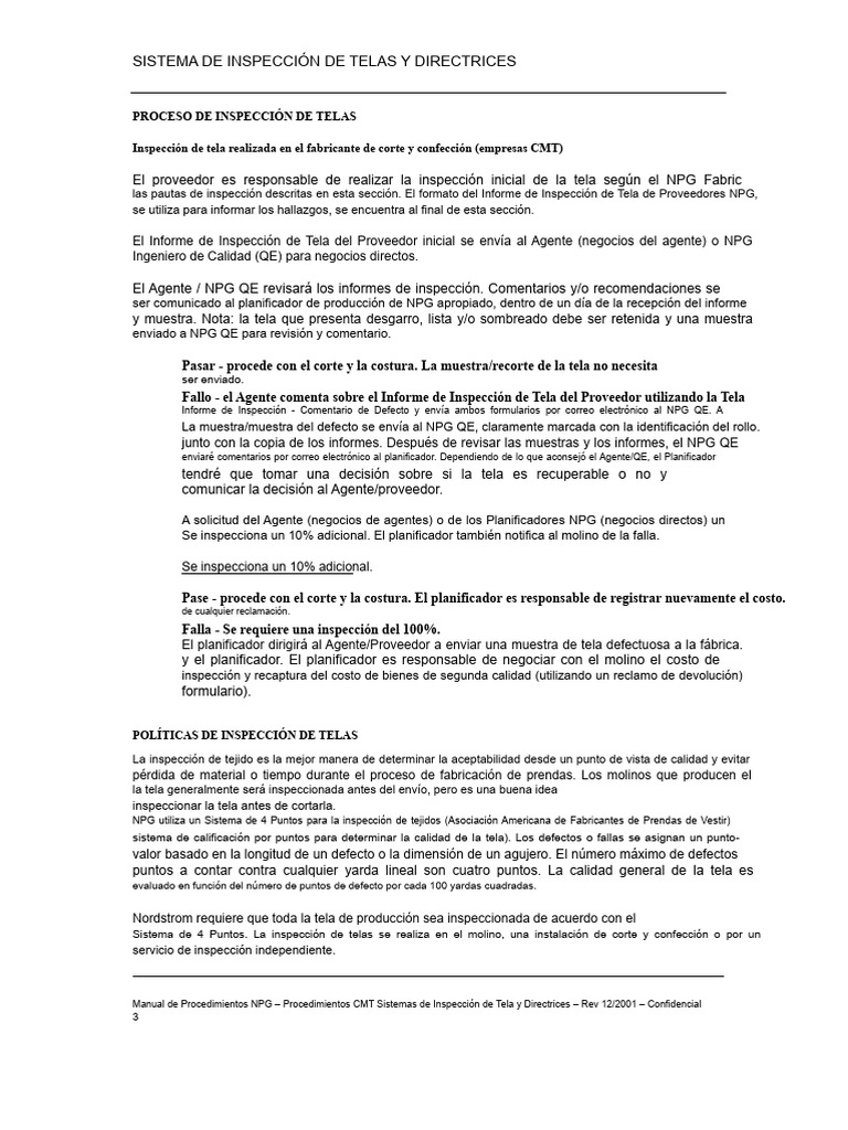 Directrices para Inspección de Telas | PDF | Textiles | Industria textil