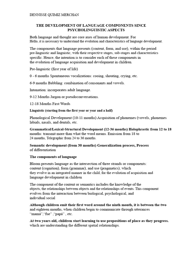 The Development of Language Components From Psycholinguistic Aspects ...