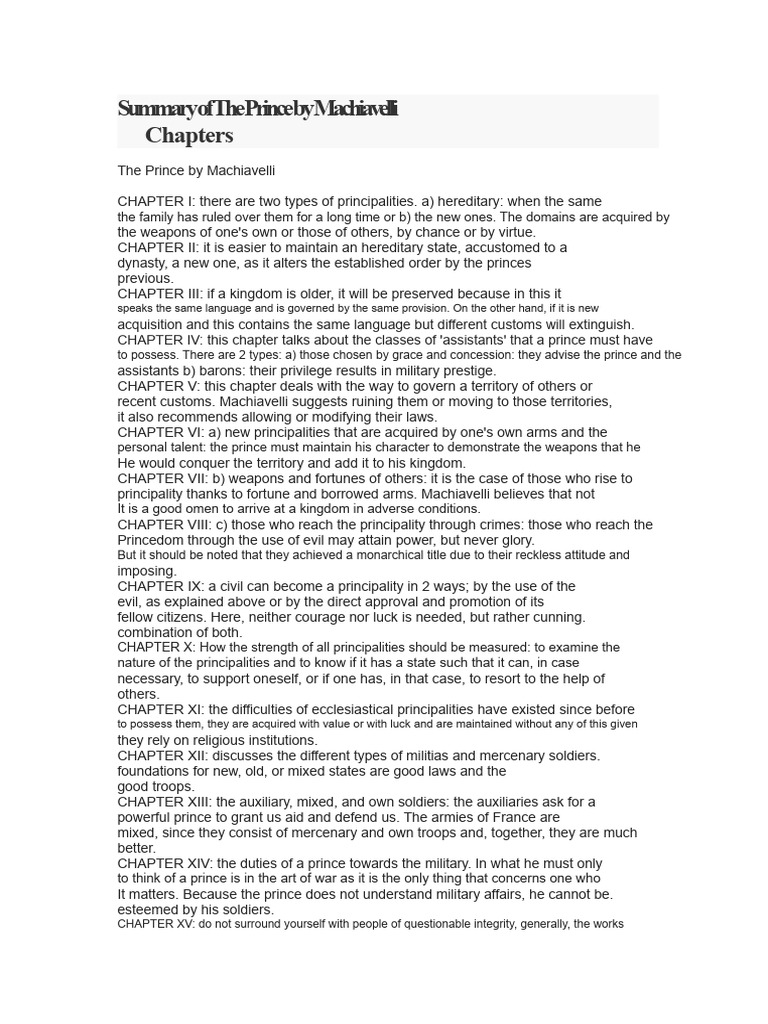 Summary of The Prince by Machiavelli | PDF | The Prince