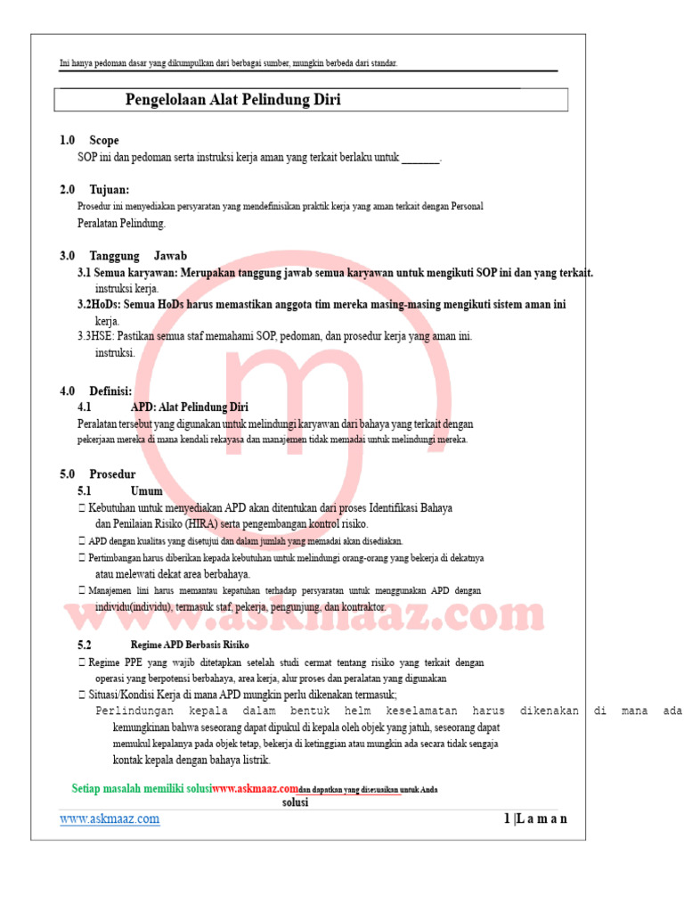 Contoh SOP Untuk Manajemen PPE | PDF