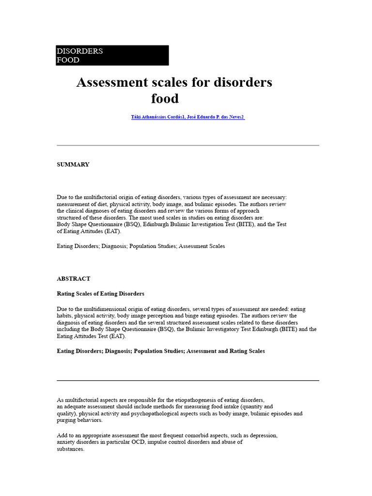 Eating Disorder Assessment Scale | PDF | Eating Disorder | Bulimia Nervosa