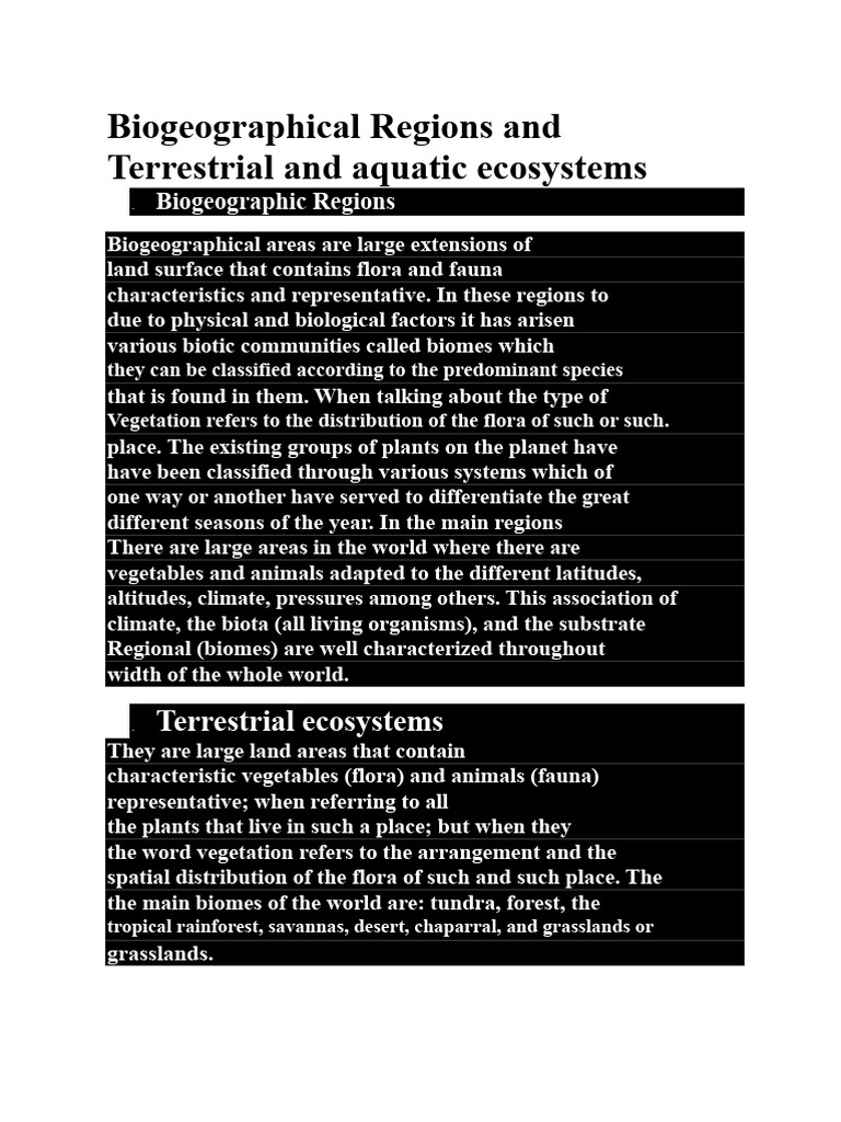 Biogeographic Regions and Terrestrial and Aquatic Ecosystems | PDF ...