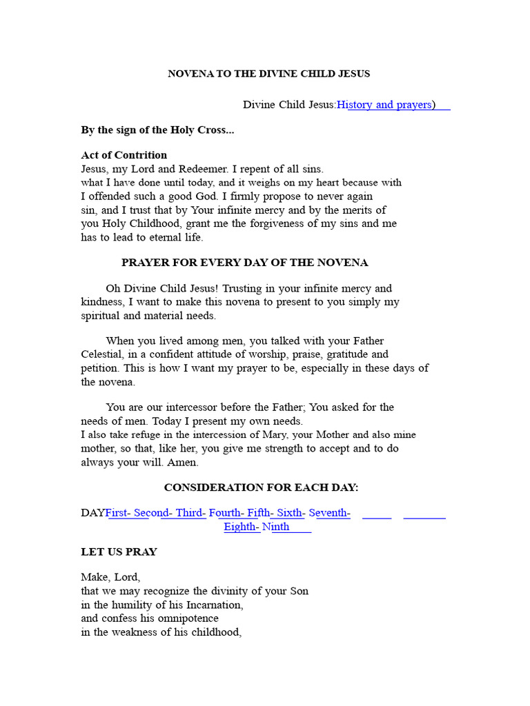 Novena Prayers to the Divine Child Jesus | PDF | Jesus | Mary, Mother ...