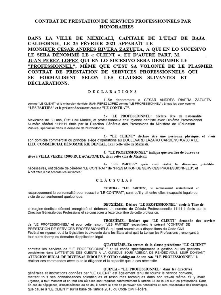 Contrat de services dentaires à Mexicali | PDF | Dentiste | Dentisterie