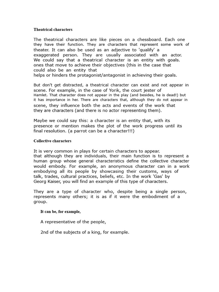 Theatrical Characters Collective Allegorical Archetypal | PDF ...